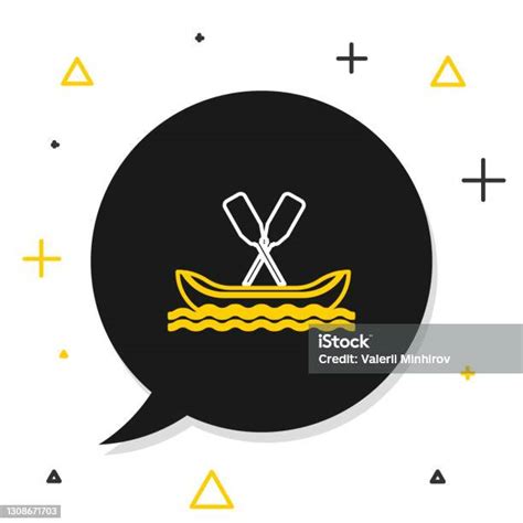 흰색 배경에 고립 된 라인 래프팅 보트 아이콘 노를 젓는 카약 수상 스포츠 익스트림 스포츠 휴가 휴가 팀 빌딩 다채로운 개요 개념 벡터 강에 대한 스톡 벡터 아트 및 기타