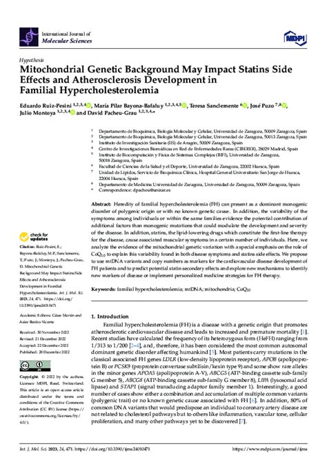 Pdf Mitochondrial Genetic Background May Impact Statins Side Effects