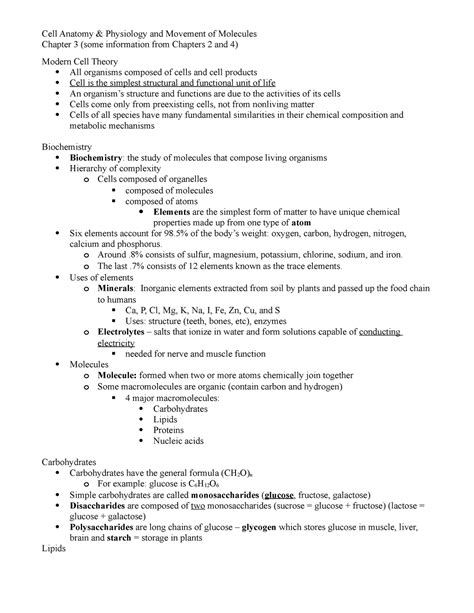 Lecture Cells And Movement Of Molecules Student Notes Chapter Some Information From