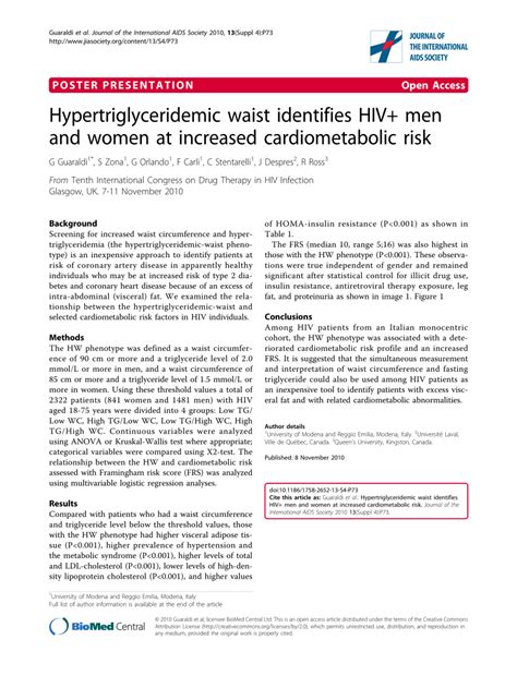 Pdf Hypertriglyceridemic Waist Identifies Hiv Men And Women At