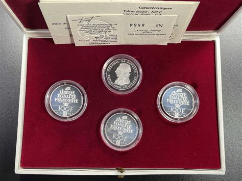 1989年法国100法郎铂金四枚巴黎造币厂FRANCE Quartet of Platinum 100 Francs 4