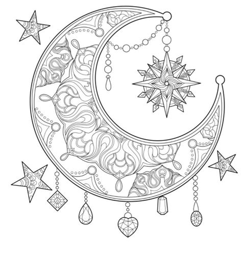 Moon Sketch With Stars And Beads