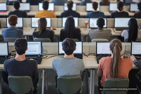 Ai创作图学生上信息课 新型大学教室 电脑班 电脑学习班 It教室 It学校 程序员培训 学电脑 在职教育 大学课堂 留学人员工作 电脑教室