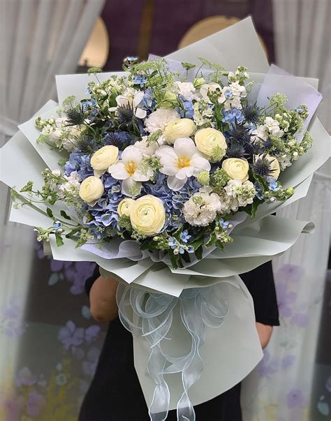 Hoa BÓ CẨm TÚ CẦu Mix Mao LƯƠng Tone Xanh Mint 1819 Hoa Tươi Ba Sao
