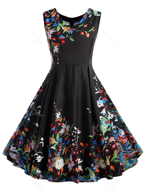 46 Off Plus Size Print Midi Flare Dress Rosegal