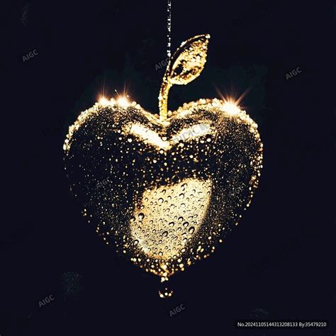 Ai创作图心型水晶灯饰 小苹果黑底 黄金苹果手绘插画 维纳斯黄金苹果主图 简单噪点苹果圣诞海报 苹果墙纸 Lowpoly苹果 冰冻金苹果 苹果