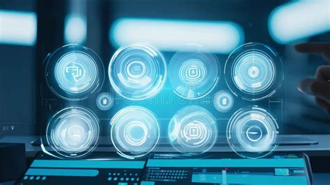 Interactive Vr Dashboard With Glowing Circular Elements Displayed In A