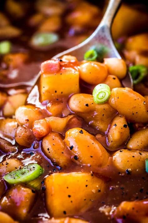 Crock Pot Baked Beans In Pineapple Bbq Sauce Savory Nothings