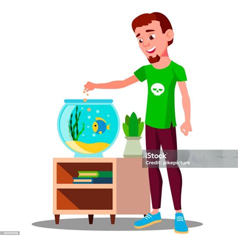 십 대 수족관 벡터에서 물고기를 먹이입니다 고립 된 그림 가정의 방에 대한 스톡 벡터 아트 및 기타 이미지 가정의 방 개체