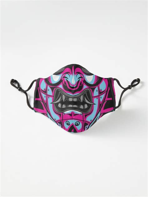 Oni Yokai Masked Samurai Skull Mask Purple Blue Geometry Glitch Effect
