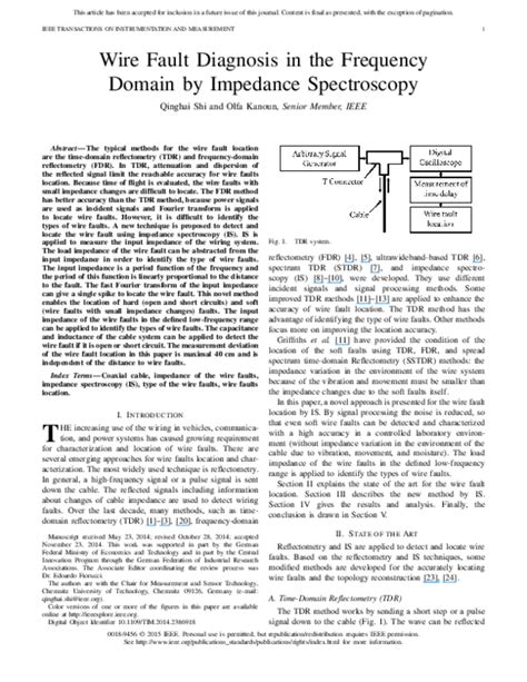 Pdf Wire Fault Diagnosis In The Frequency Domain By Impedance Spectroscopy