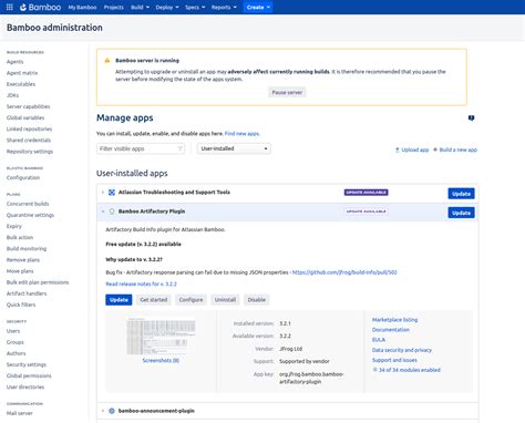 Bamboo Server Application Summary Page Warning · Issue 171 · Jfrog