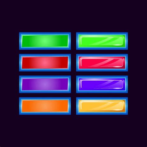 Set Of Game Ui Glossy Diamond And Jelly Colorful Button For Gui Asset