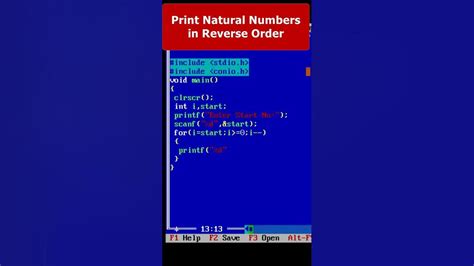 Print Natural Numbers From 1 To N In Reverse Order Using For Loop Part 53 C Programming Coding
