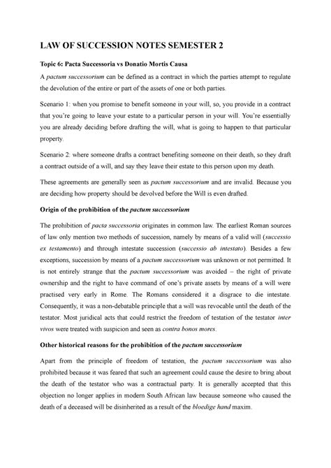 Succession Semester 2 Notes Topic 6 Law Of Succession Notes Semester
