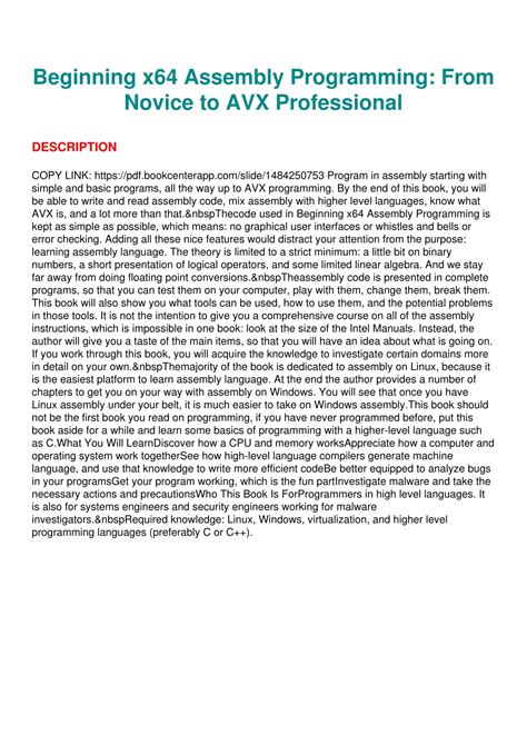 Ppt Download⚡️pdf ️ Beginning X64 Assembly Programming From Novice To Avx Professio