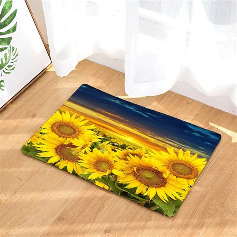 Sunflower Flowers Pattern Shower Curtain Set With Rugs Waterproof