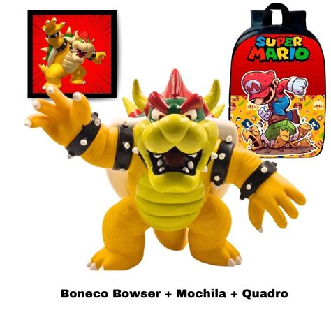 Boneco Colecionável Bowser Super Mario Bros 20cm Mochila Quadro