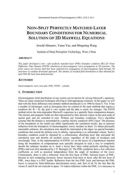 Non Split Perfectly Matched Layer Boundary Conditions For Numerical