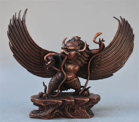 Christmas Tibetan Buddhism Pure Bronze Redpoll Winged Garuda Bird Eagle Buddha Statue