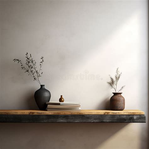 Rustic Wood Floating Shelf With Modern Black Frames With Rustic Wall