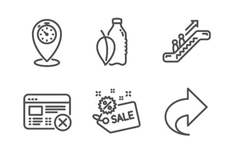 물병 거부 웹 및 타이머 아이콘을 설정 합니다 에스컬레이터 판매 및 공유 표지판 민트 잎 음료 아니 인터넷 벡터 계단에 대한 스톡 벡터 아트 및 기타 이미지 Istock