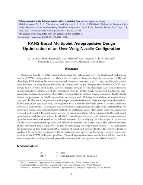 pdf rans based multipoint aeropropulsive design optimization of an