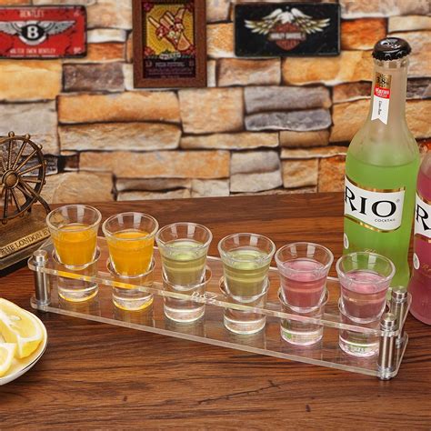Dandz Shot Glass Serving Tray With 6 Shot Glasses Shot Glass Holder Tray For Bar Vodka And