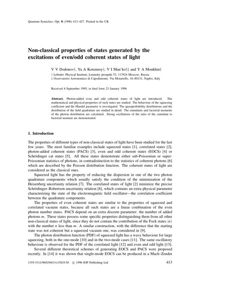 Pdf Non Classical Properties Of States Generated By The Excitations