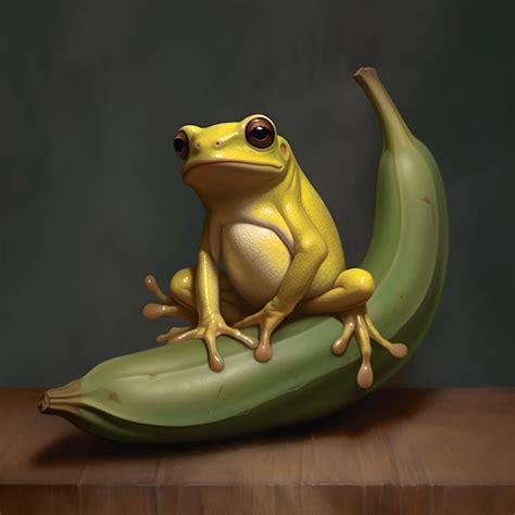 Premium Ai Image A Yellow Frog Sits On A Banana On A Table
