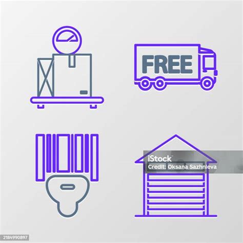 라인 폐쇄 창고 스캐너 스캔 바코드 무료 배송 서비스 및 골판지 상자 아이콘으로 스케일을 설정합니다 벡터 건축하기에 대한 스톡 벡터 아트 및 기타 이미지 Istock