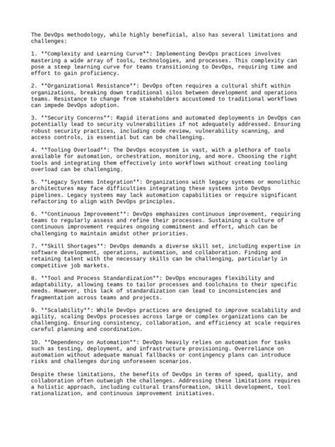 Limitations Of The Devops Methodology Pdf Automation Software Development Process
