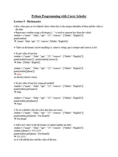 Python Programming With Corey Schafer Notes 5 Pdf Computer Data