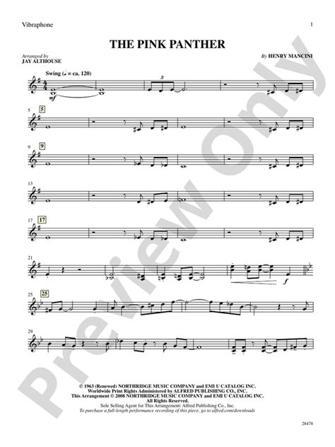 The Pink Panther Vibraphone Vibraphone Part Digital Sheet Music