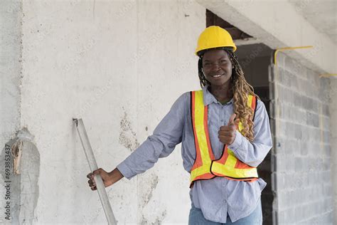 African American Foreman Builder Woman At Construction Site Foreman