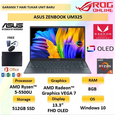 Jual LAPTOP ASUS ZENBOOK OLED RYZEN 5 5500U RAM 8GB SSD 512GB RADEON