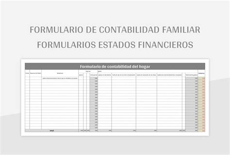 Plantilla De Excel Formulario De Contabilidad Familiar Formularios