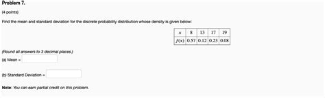 Solved Problem 7 4 Points Find The Mean And Standard