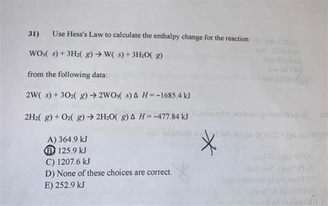 Solved 31 Use Hess S Law To Calculate The Enthalpy Change Chegg