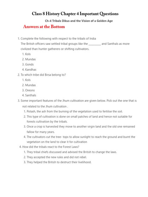 Important Question Class 8 History Chapter 4 Pdf Agriculture