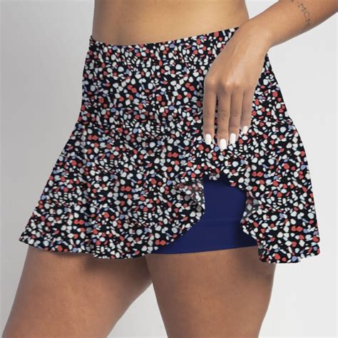 Flounce Skort Navy Pebble Print