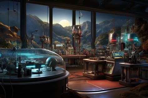 Exoplanetary Research Lab With High Tech Equipment Stock Illustration