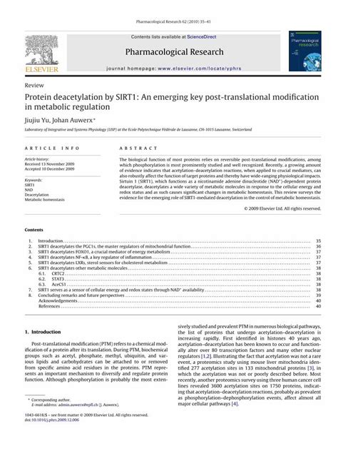 Pdf Protein Deacetylation By Sirt1 An Emerging Key Post