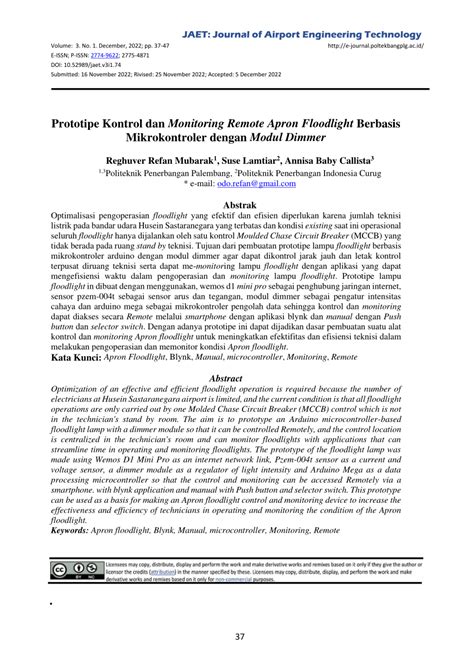 Pdf Prototipe Kontrol Dan Monitoring Remote Apron Floodlight Berbasis