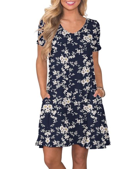 Anyjoin Womens V Neck Short Sleeve Swing Dress Summer Casual With