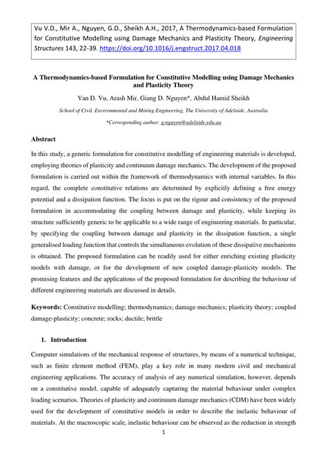 Pdf A Thermodynamics Based Formulation For Constitutive Modelling