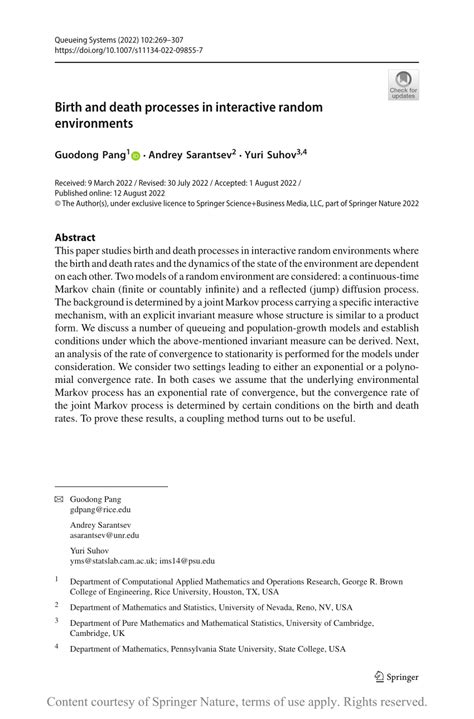 Birth And Death Processes In Interactive Random Environments Request Pdf