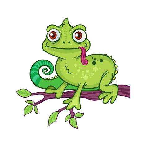 손으로 그린 만화 카멜레온 그림 무료 벡터