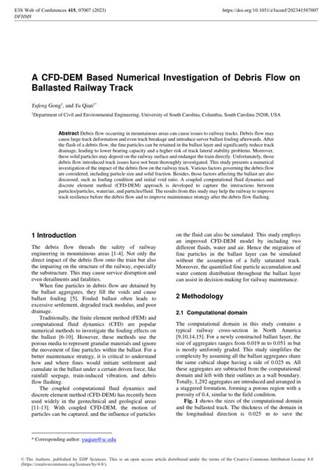 Pdf A Cfd Dem Based Numerical Investigation Of Debris Flow On Ballasted Railway Track