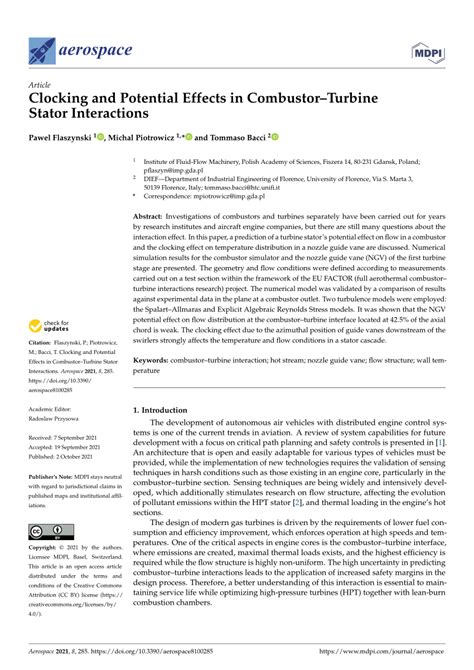 Pdf Clocking And Potential Effects In Combustorturbine Stator Interactions